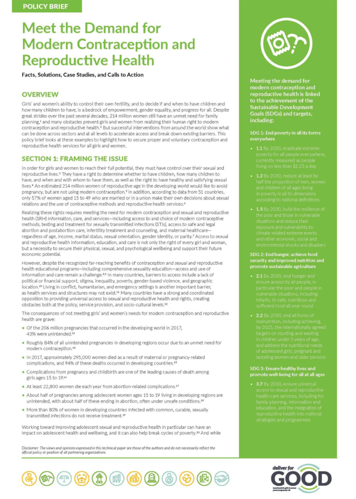 Meet the Demand for Modern Contraception and Reproductive Health ...