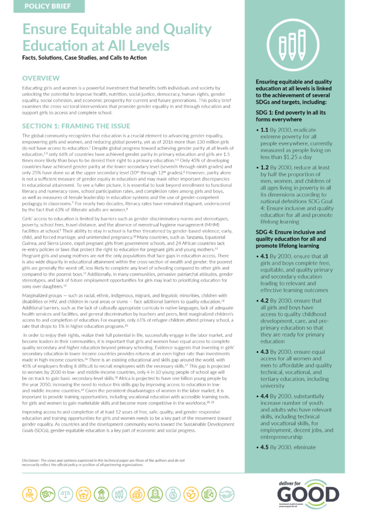 Ensure Equitable and Quality Education at All Levels – Women Deliver